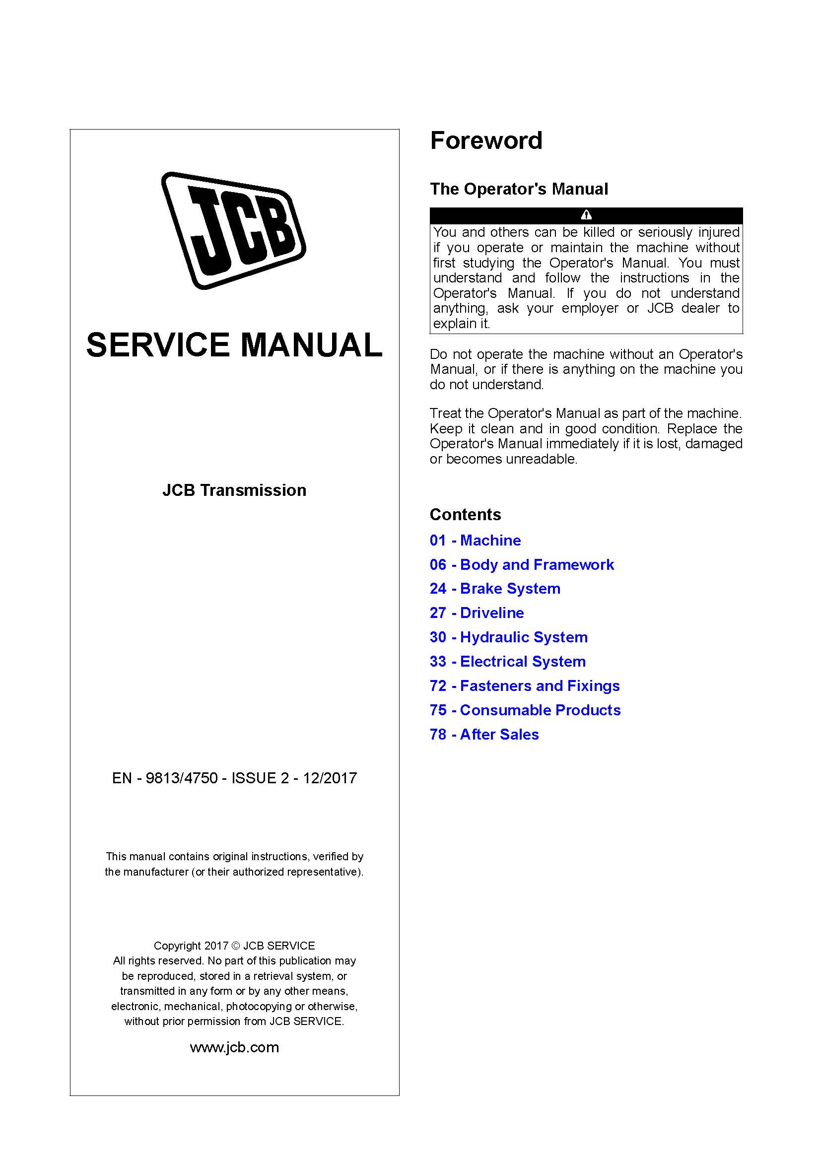 JCB SS500, SS600, SS620, SS700, SS750 transmissions pdf service manual