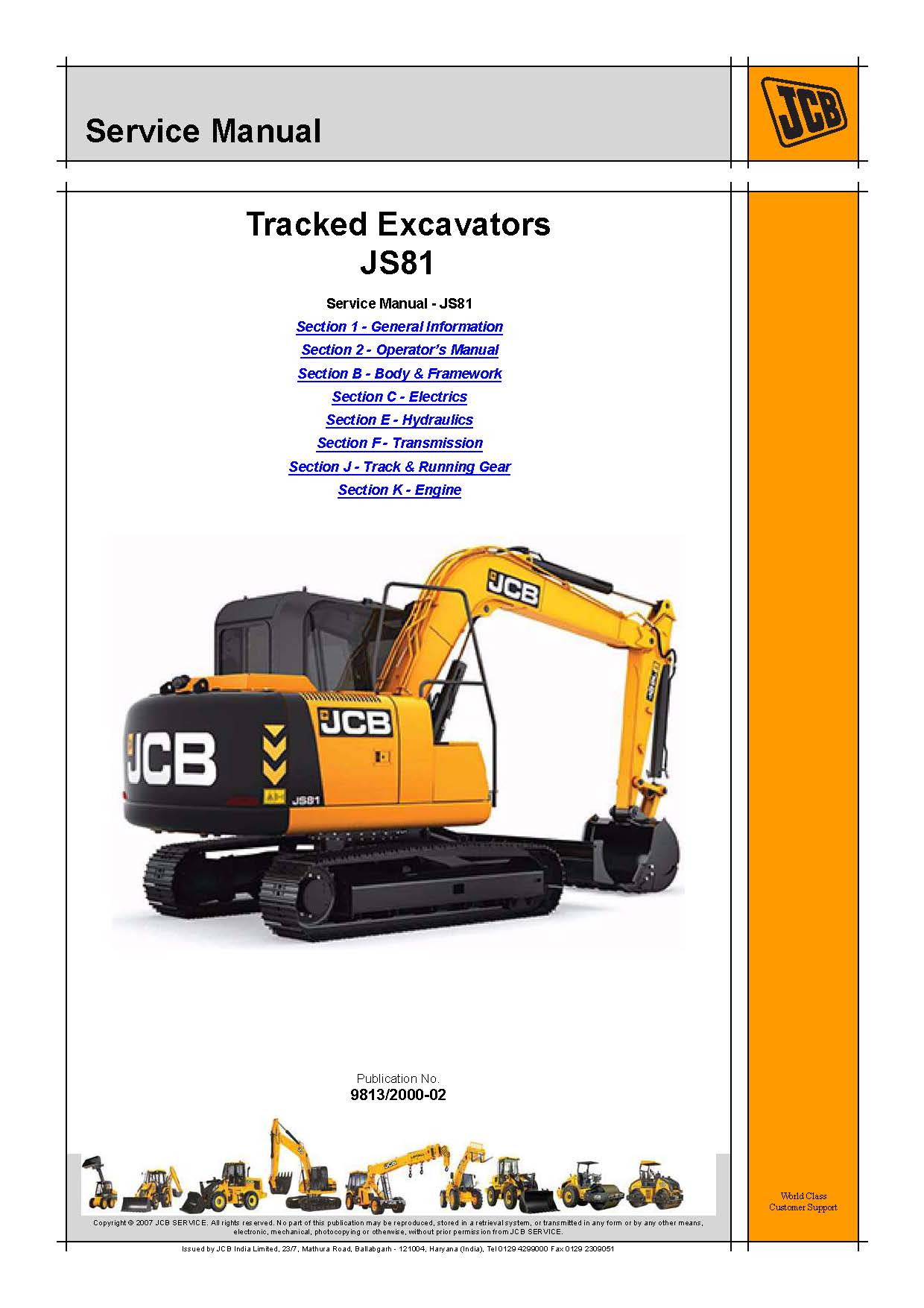 JCB JS81 excavator pdf service manual