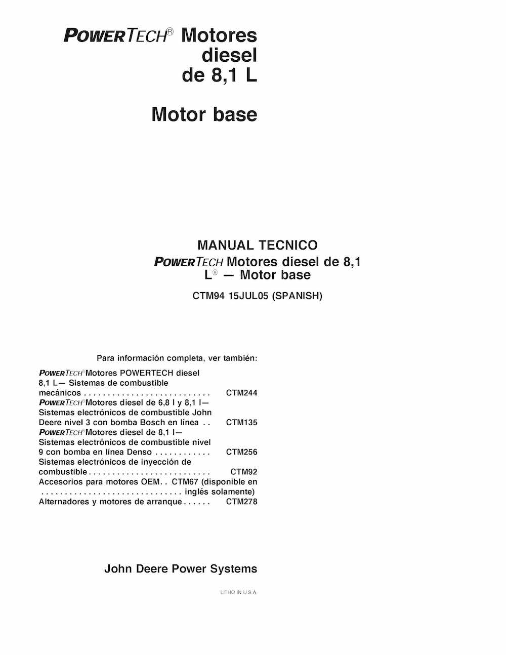 John Deere POWERTECH 8.1 L 6081xxx Diesel engine pdf technical manual ES