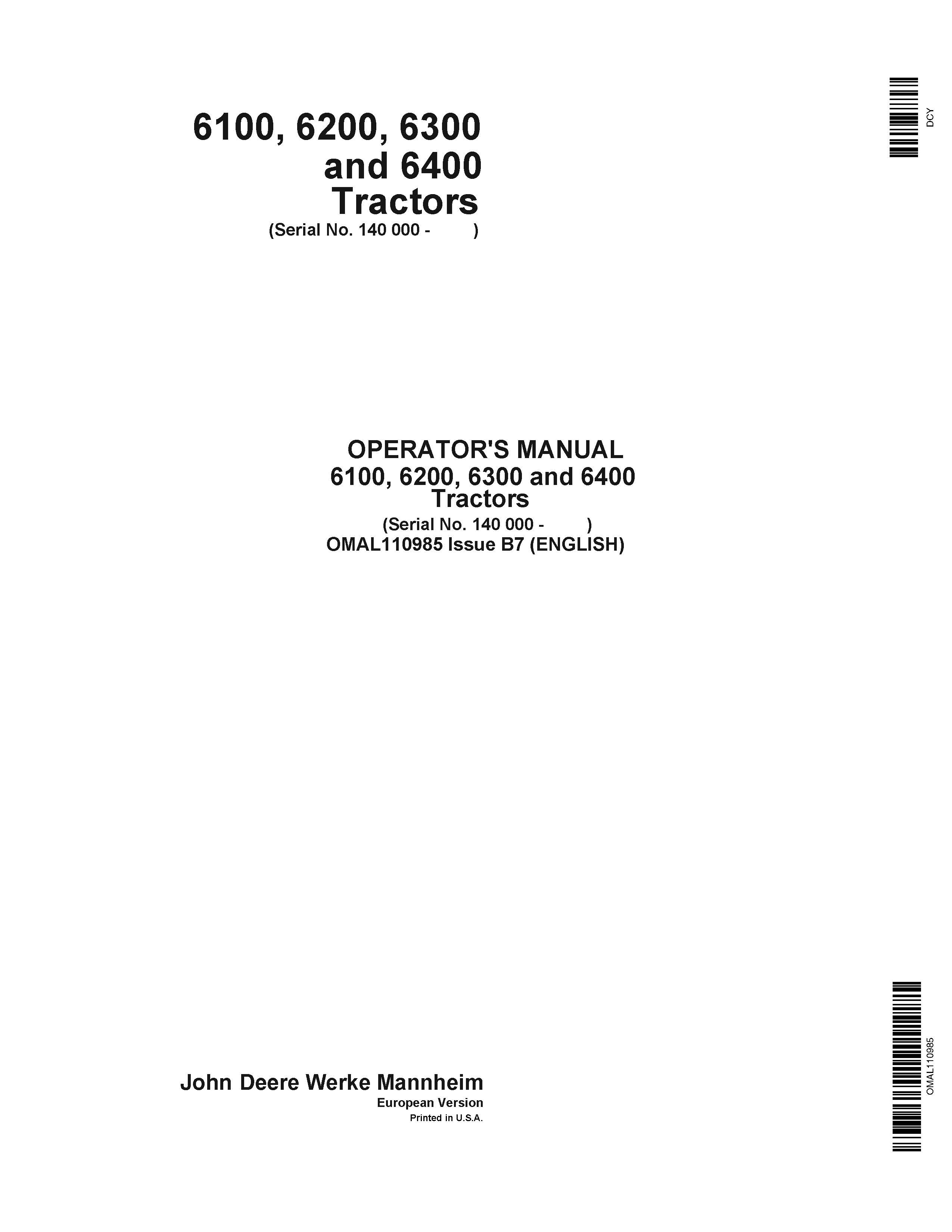 John Deere 6100, 6200, 6300, 6400 trator pdf manual do operador