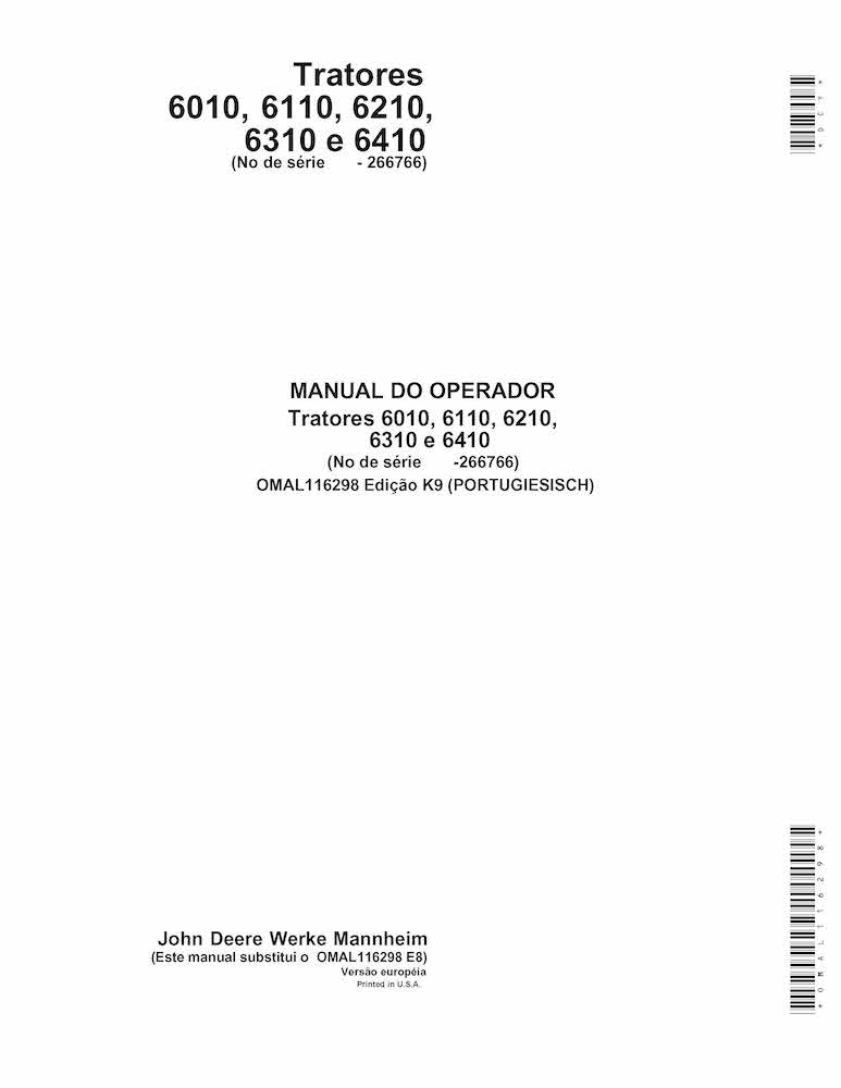 John Deere 6010, 6110, 6210, 6310, 6410 tractor pdf manual del operador PT