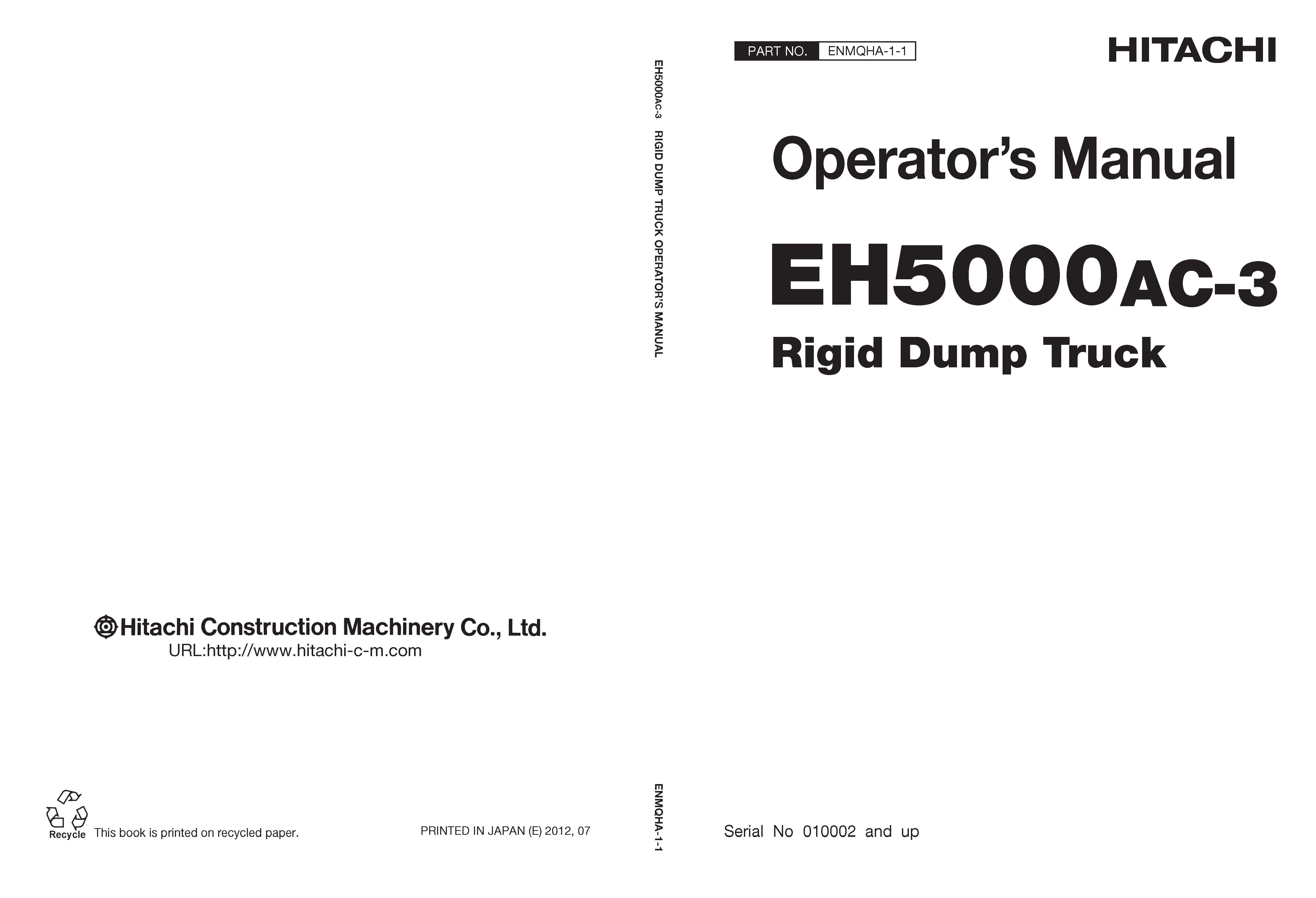 Hitachi EH 5000AC-3 dump truck pdf operator's manual