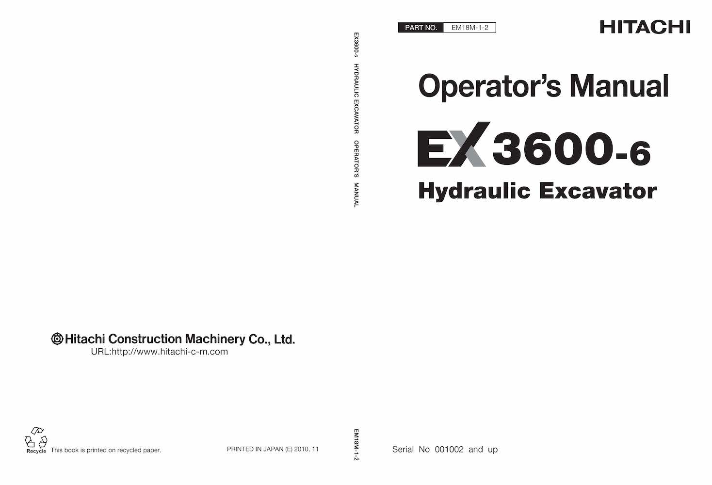 Hitachi EX 3600-6 hydraulic excavator pdf operator's manual