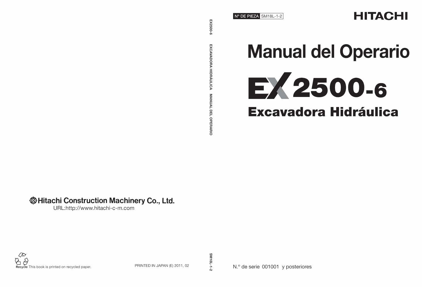 Hitachi EX 2500-6 hydraulic excavator pdf operator's manual PT