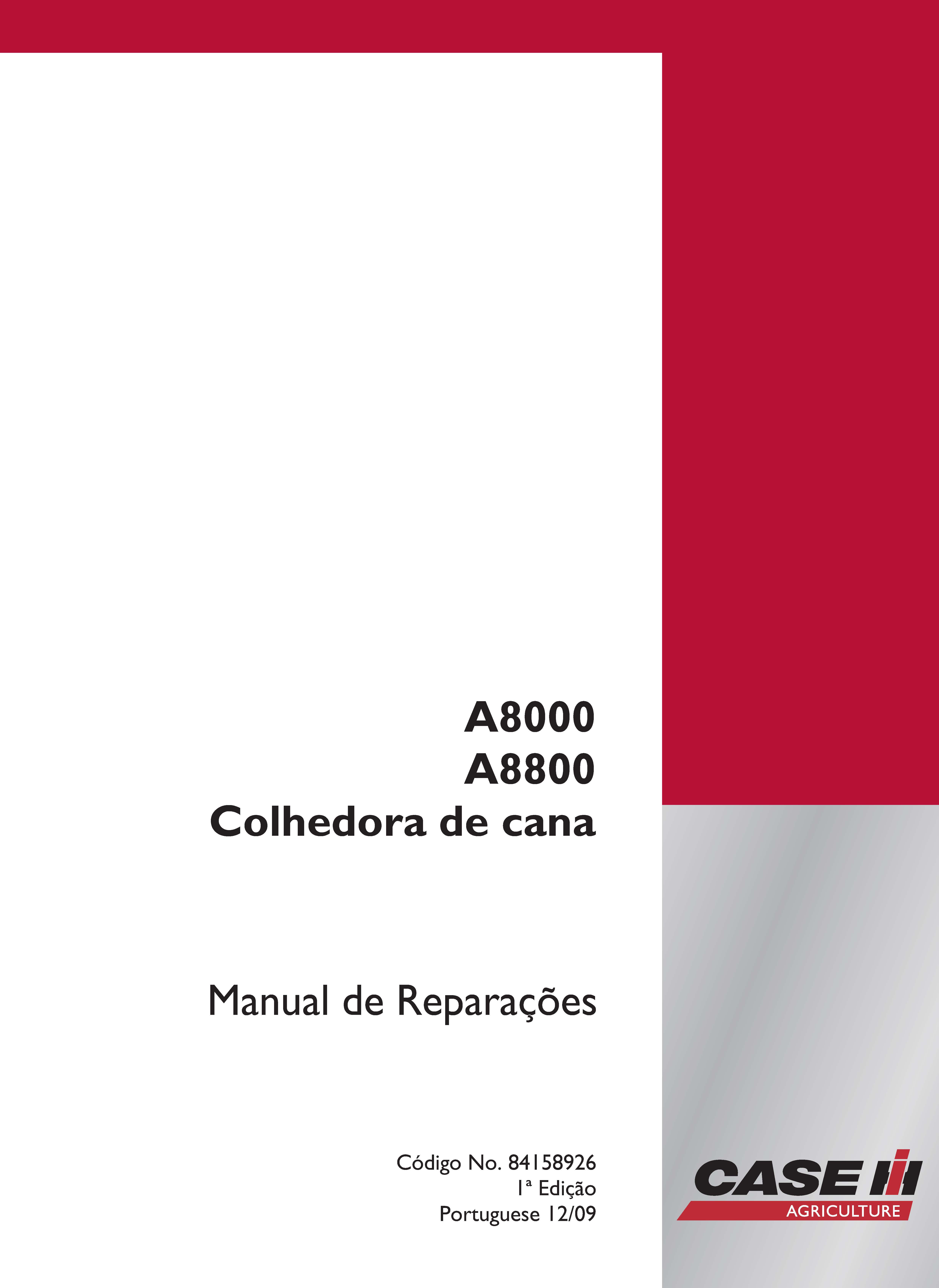 Case IH A8000, A8800 sugar cane harvester pdf repair manual PT