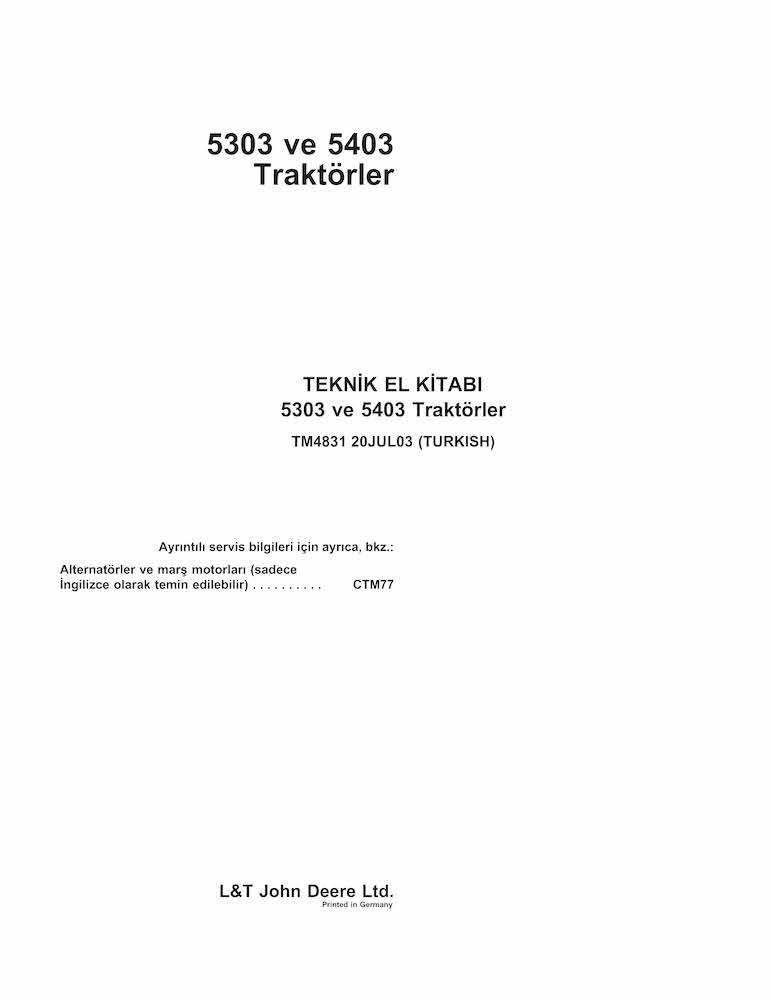 John Deere 5303, 5403 tracteur pdf manuel technique TR