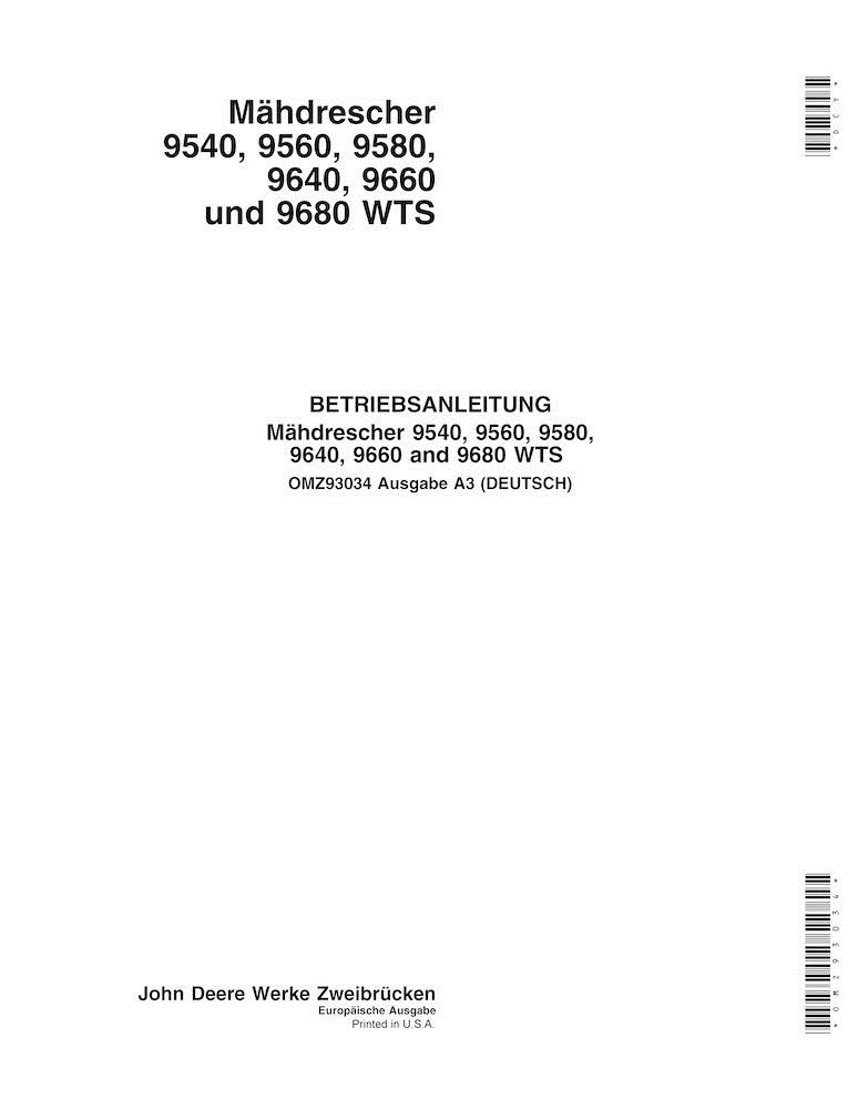 Manual del operador de la cosechadora John Deere 9540, 9560, 9580, 9640 ...