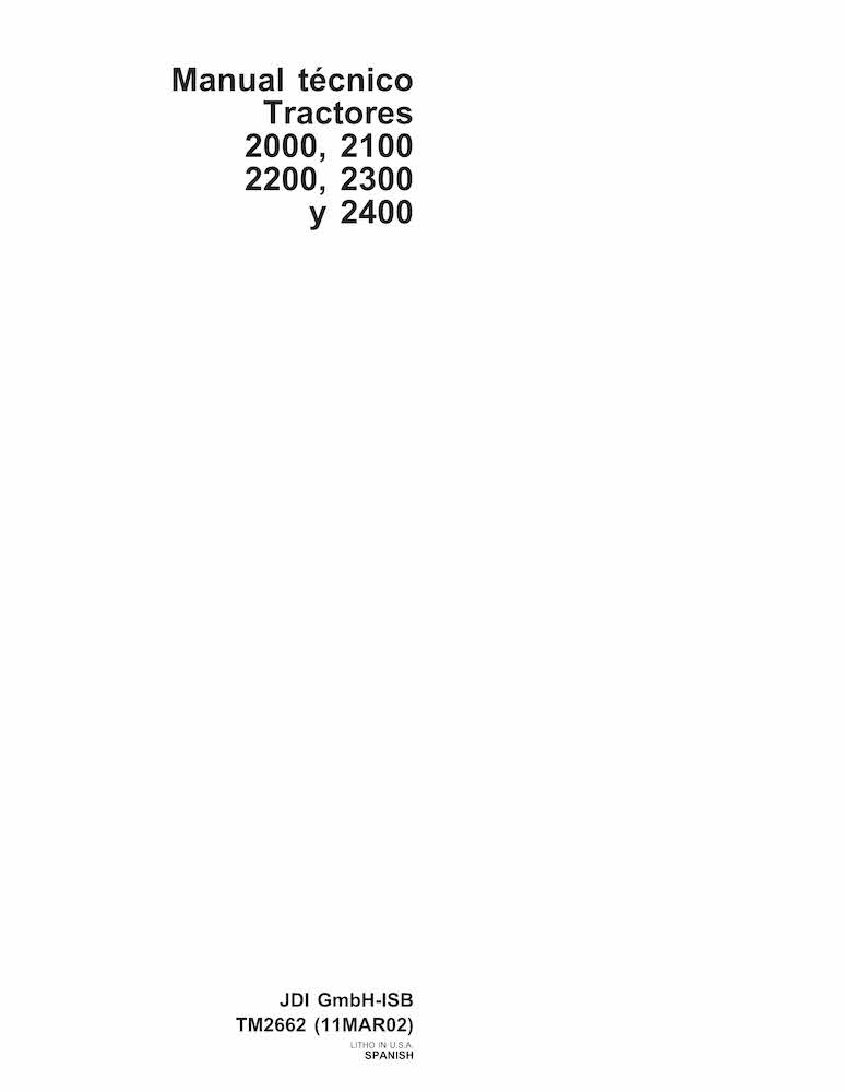 John Deere 2000, 2100, 2200, 2300, 2400 trator pdf manual técnico - tudo incluído ES