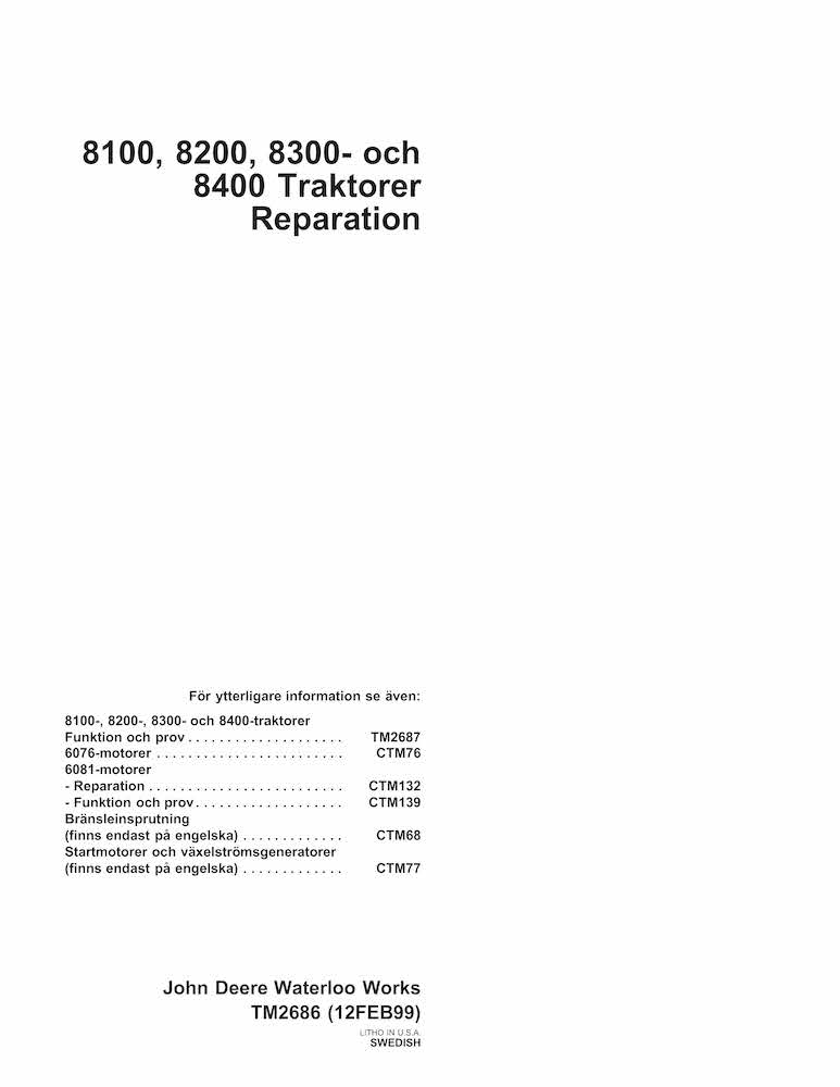 John Deere 8100, 8200, 8300, 8400 trator pdf manual técnico - tudo incluído SV