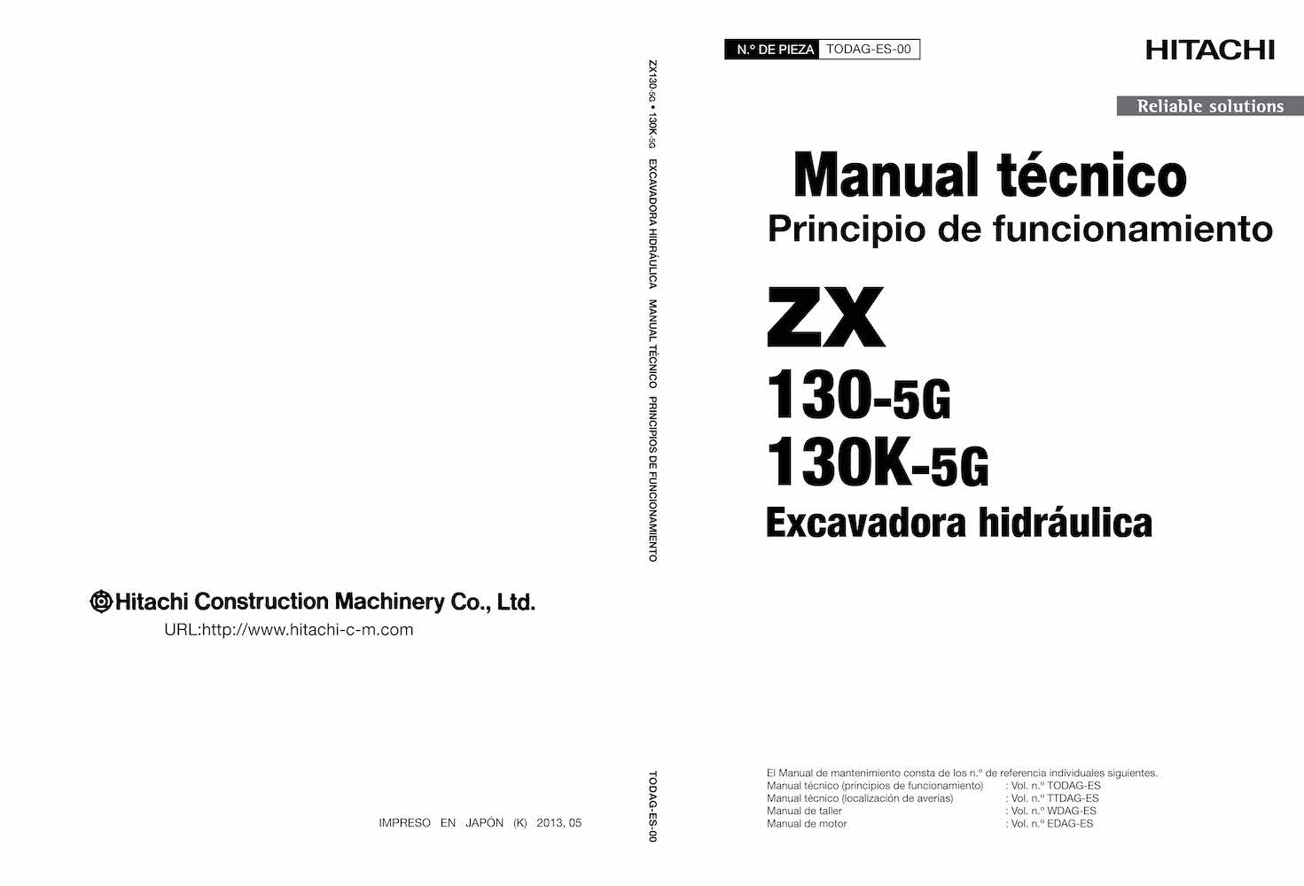 Excavadora Hitachi 130-5G, 130K-5G pdf principio operativo manual técnico ES