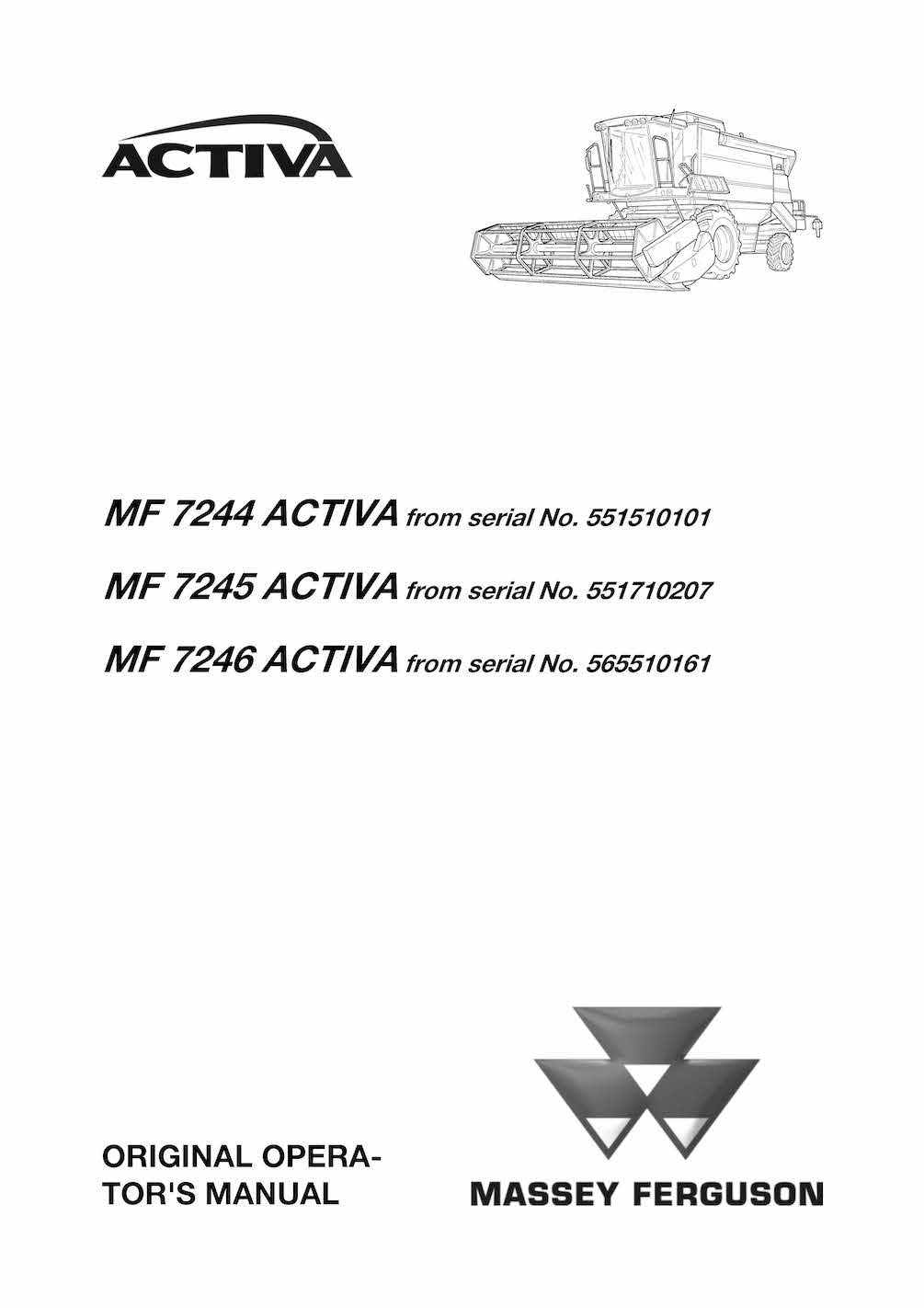 Manual do operador da colheitadeira Massey Ferguson MF 7244, 7245, 7246 ...