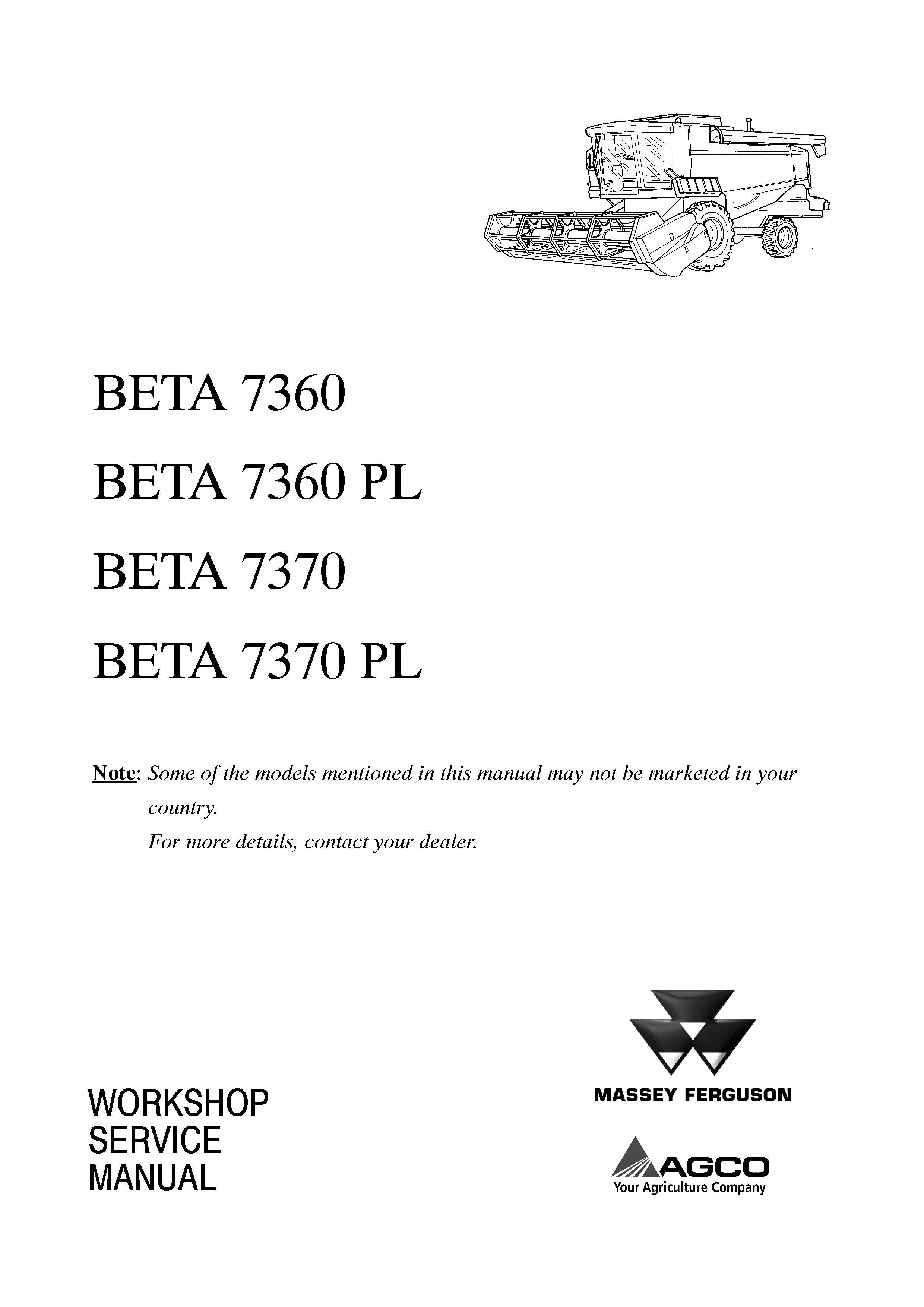 Massey Ferguson MF 7360, 7370 BETA combine harvester operator's manual