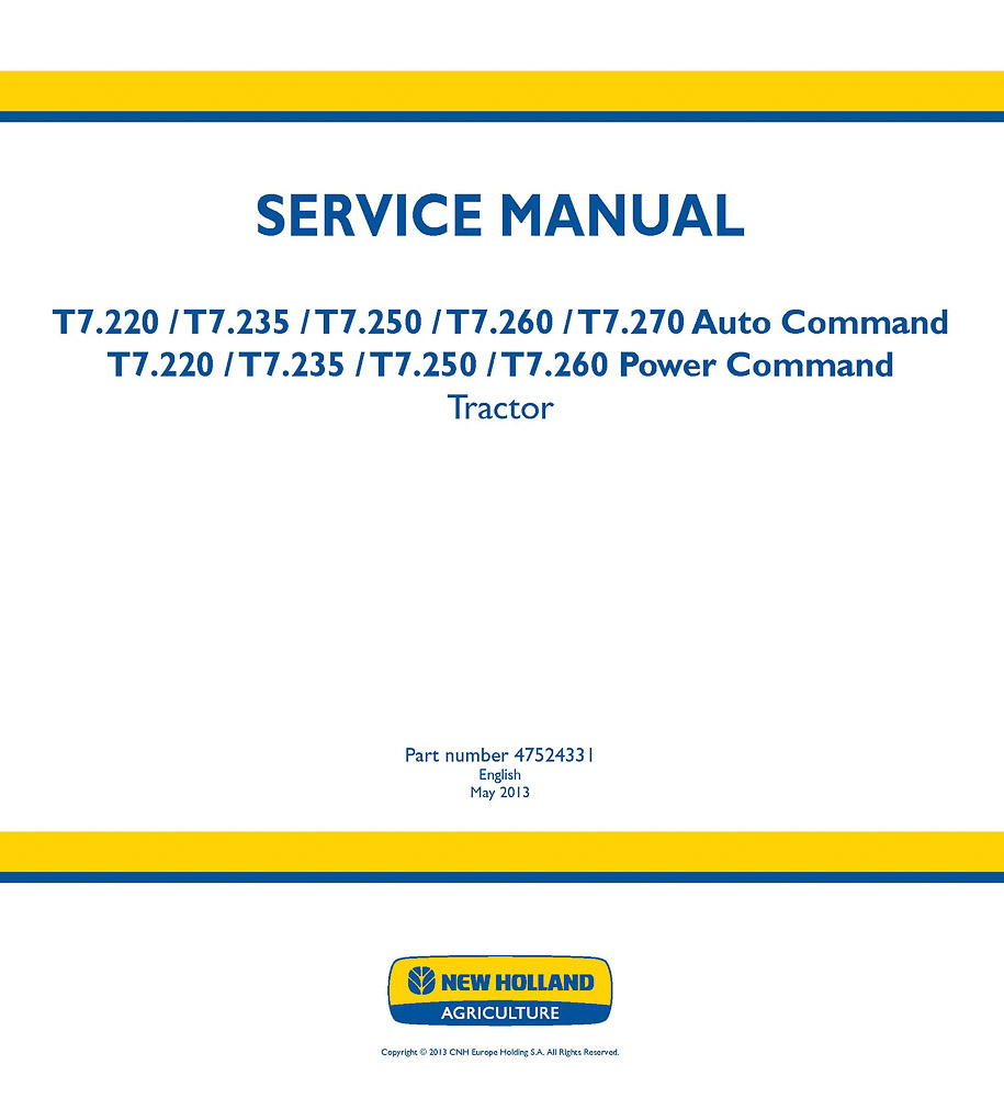 Manual de servicio del tractor New Holland T7.220, T7.235, T7.250, T7 ...
