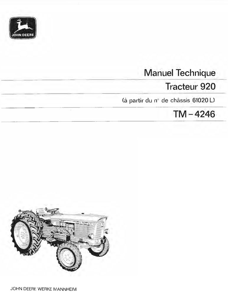 Manuel technique pdf du tracteur John Deere 920