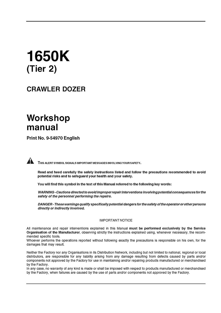 Case 1650K crawler dozer workshop manual