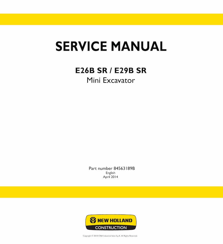 New Holland E26B SR, E29B SR miniexcavadora pdf manual de servicio