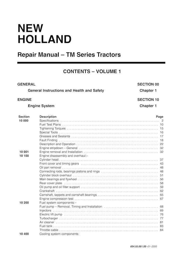 Manual de reparación en pdf del tractor New Holland TM115, TM125, TM135, TM150, TM165
