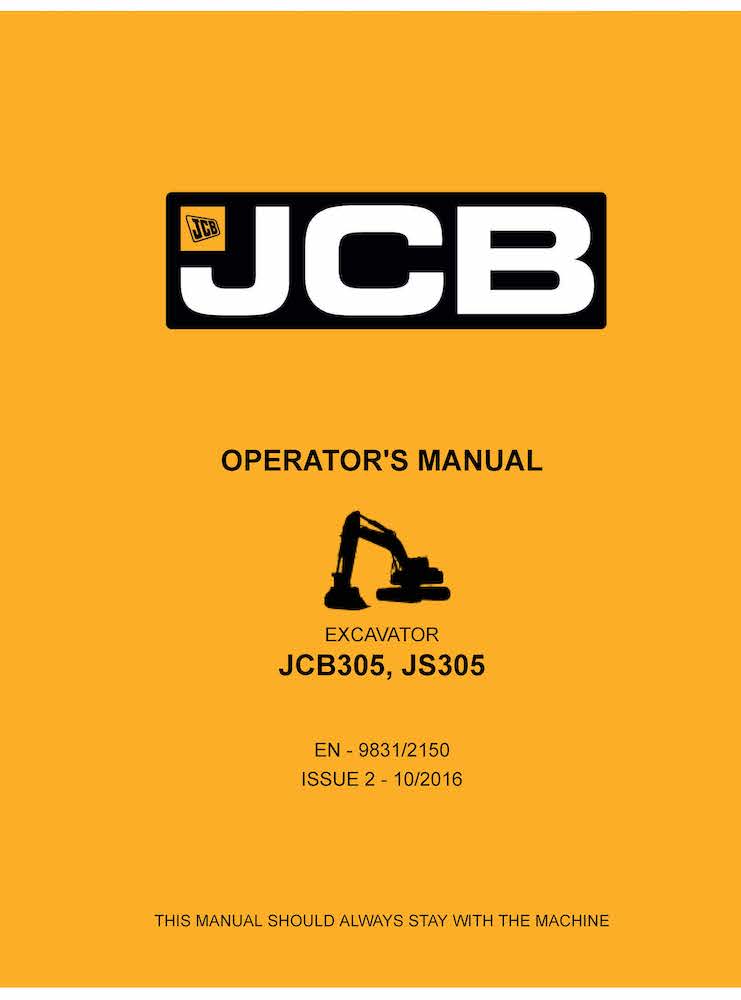 Manual do operador em pdf da escavadeira JCB JCB305, JS305