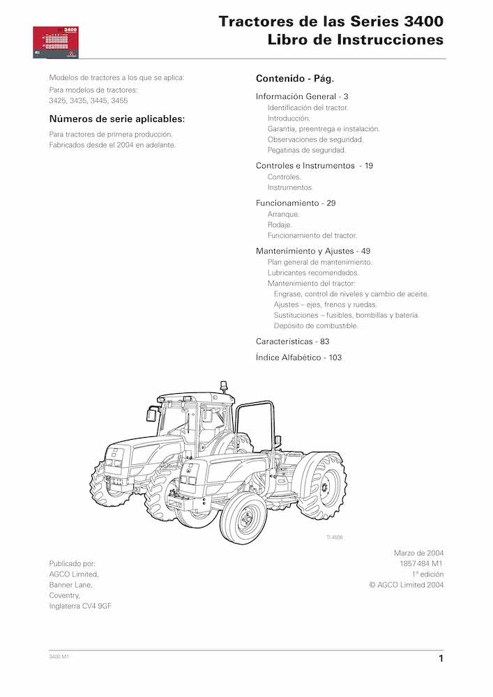 Massey Ferguson 3425, 3435, 3445, 3455 tractor pdf operator's manual ES