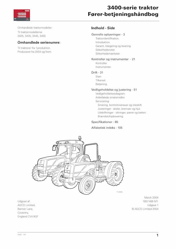 Massey Ferguson 3425, 3435, 3445, 3455 tractor pdf operator's manual DA