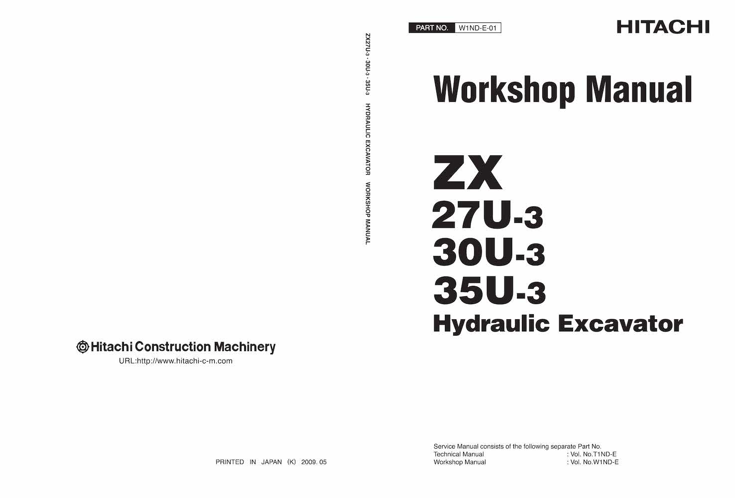 Hitachi ZX27U-3, ZX30U-3, ZX35U-3 hydraulic excavator pdf workshop manual