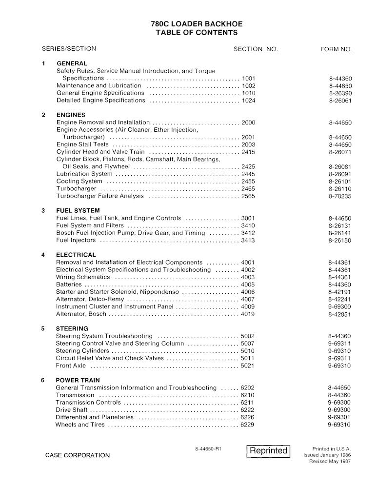 Manual de serviço em pdf da retroescavadeira Case 780C