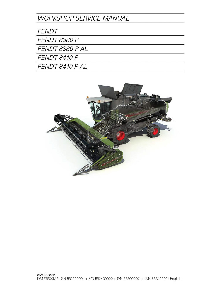 Fendt 8380, 8410 combine harvester service manual