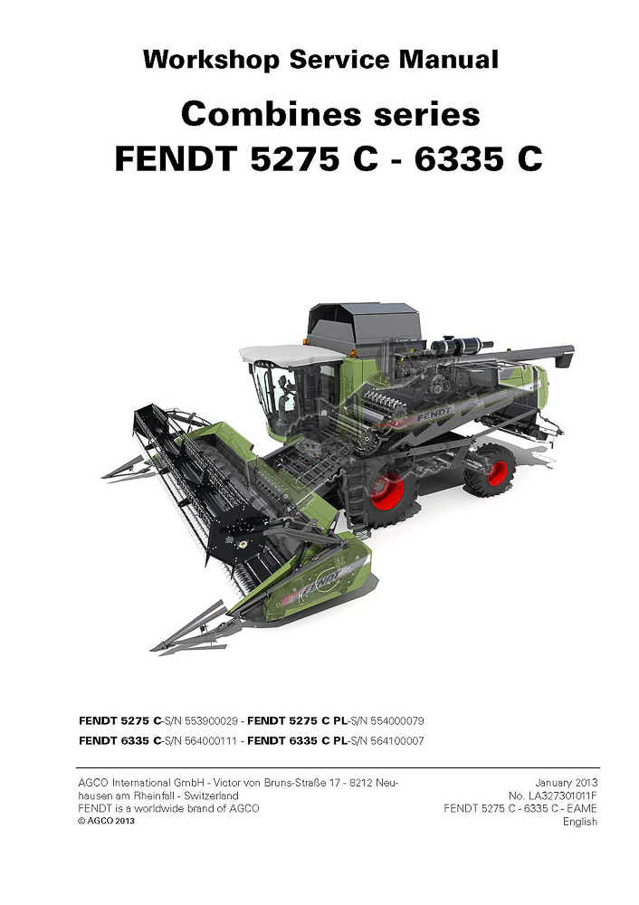 Fendt 5275 C, 6335 C combine harvester service manual