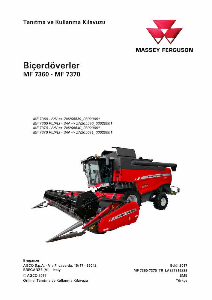 Massey Ferguson 7360, 7370 combine pdf operator's manual TR