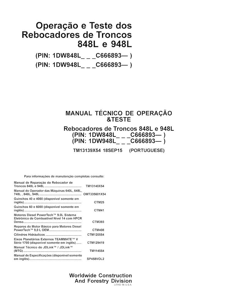 Cargador compacto John Deere 848L, 948L pdf manual técnico de operación ...