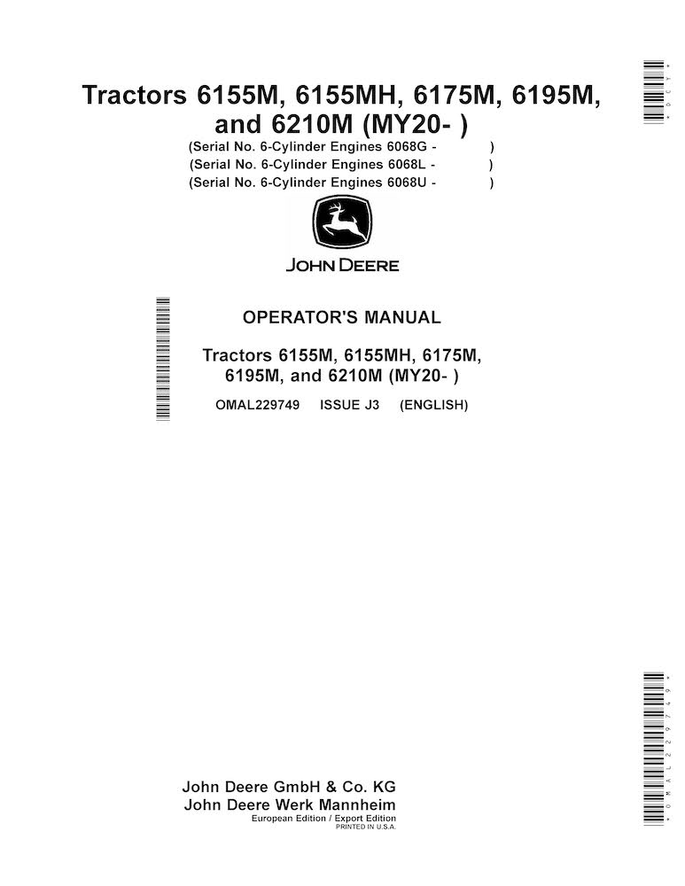 John Deere 6155M, 6155MH, 6175M, 6195M MY20- manual do operador em pdf ...