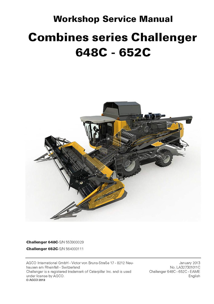 Challenger 648C, 652C combine harvester service manual