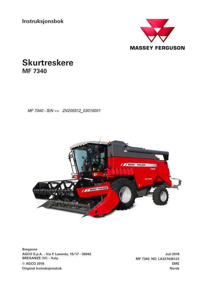 Manuel de l'opérateur de la moissonneuse-batteuse Massey Ferguson 7340 pdf NON