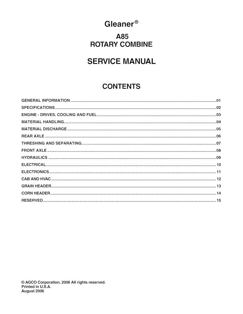 Gleaner A85 cosechadora manual de servicio en pdf