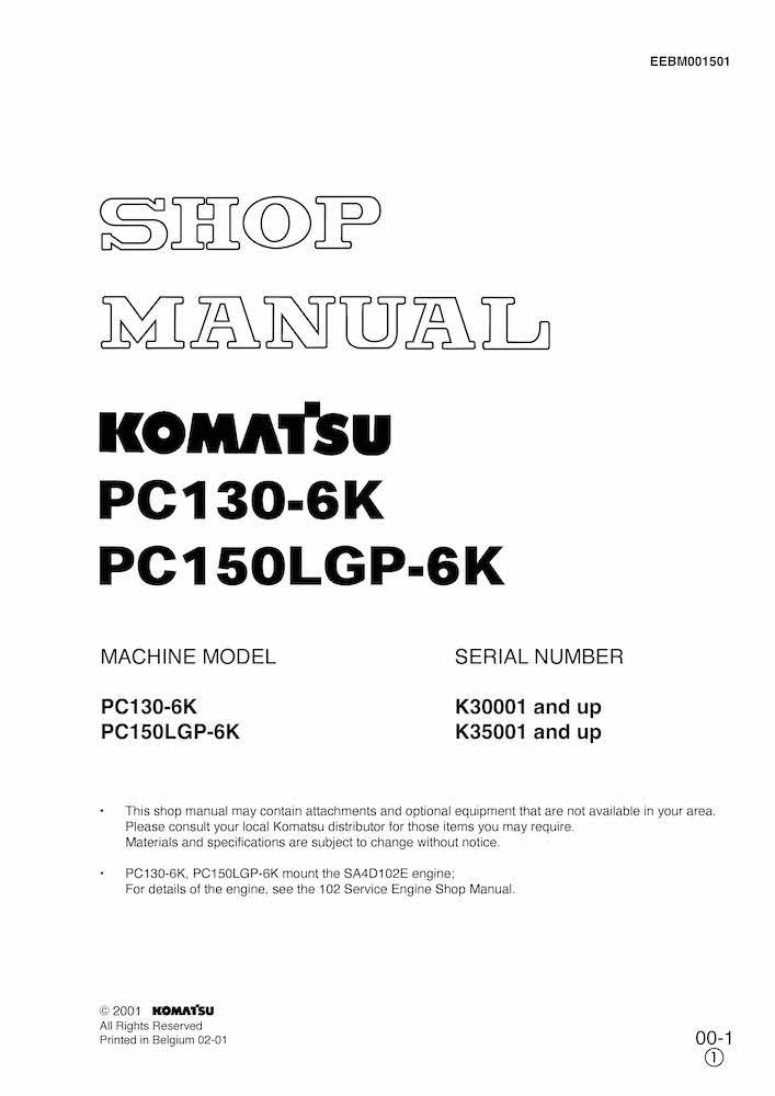 Komatsu PC130-6K, PC150LGP-6K excavator pdf shop manual