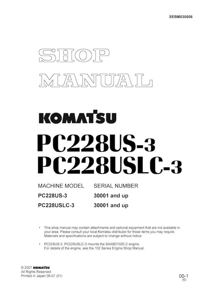 Komatsu PC228US-3, PC228USLC-3 manual de taller en pdf de la excavadora