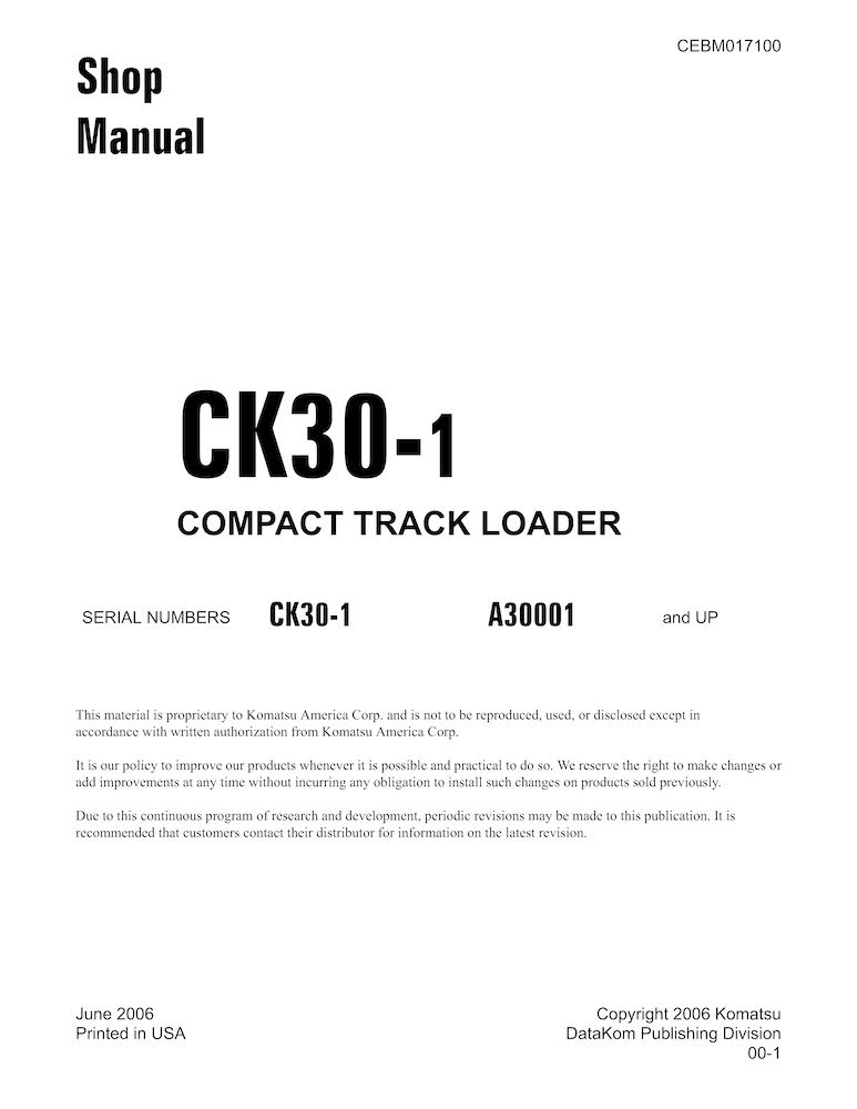 Manual de loja em pdf da carregadeira de esteira compacta Komatsu CK30-1