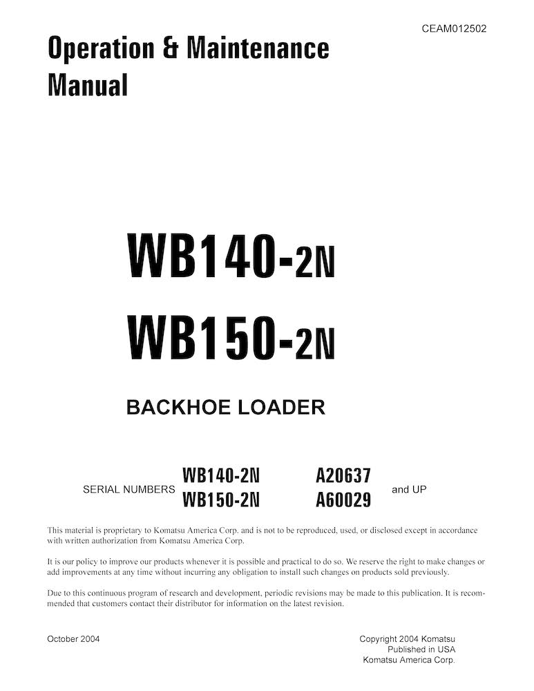 Komatsu WB140-2N, WB150-2N backhoe loader pdf operation and maintenance ...