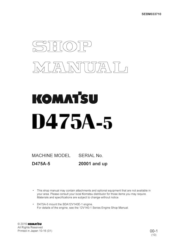 Komatsu D475A-5 dozer pdf shop manual