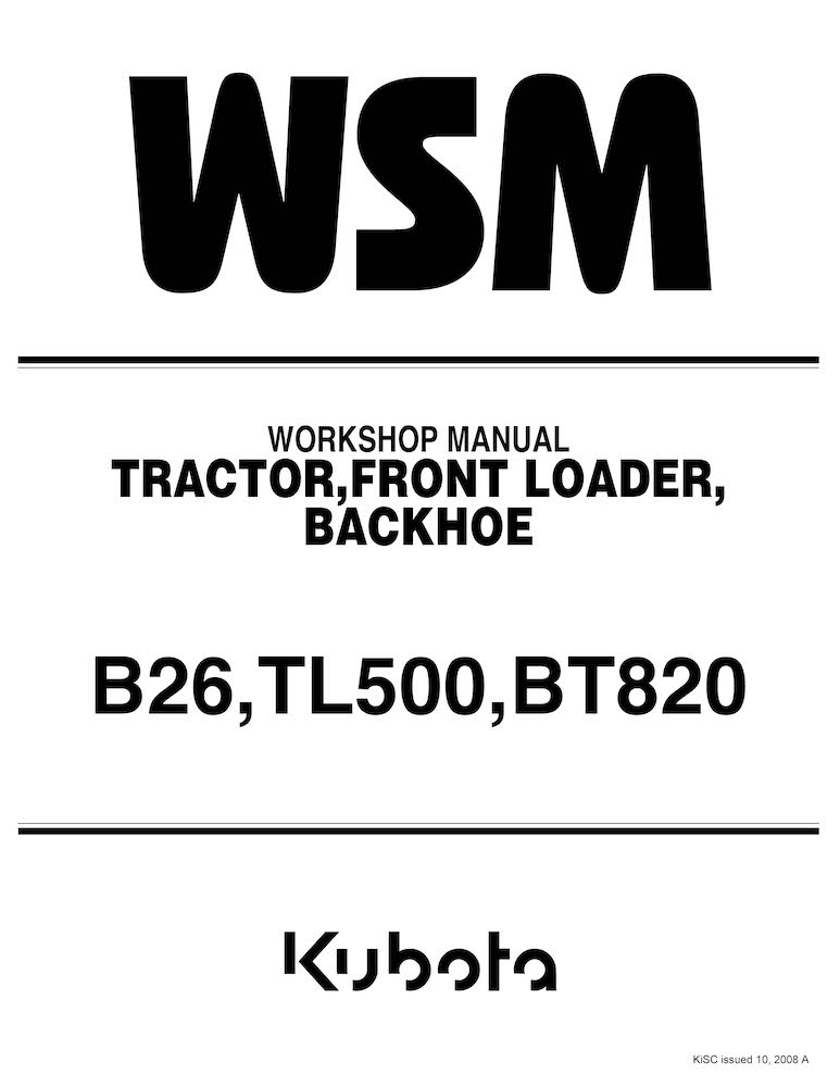 Kubota B26, TL500, BT820 tractor pdf workshop manual