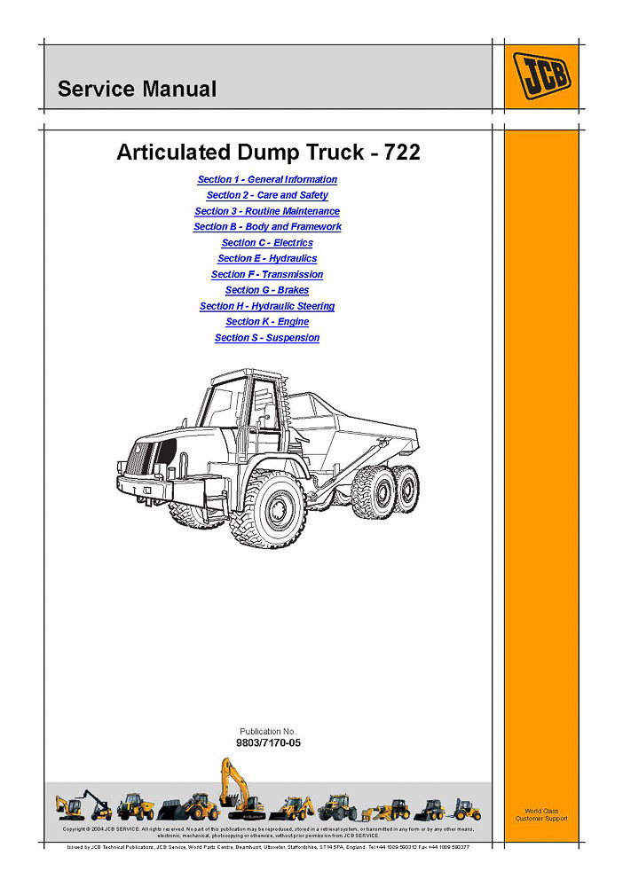 Manual de serviço do caminhão articulado Jcb 722