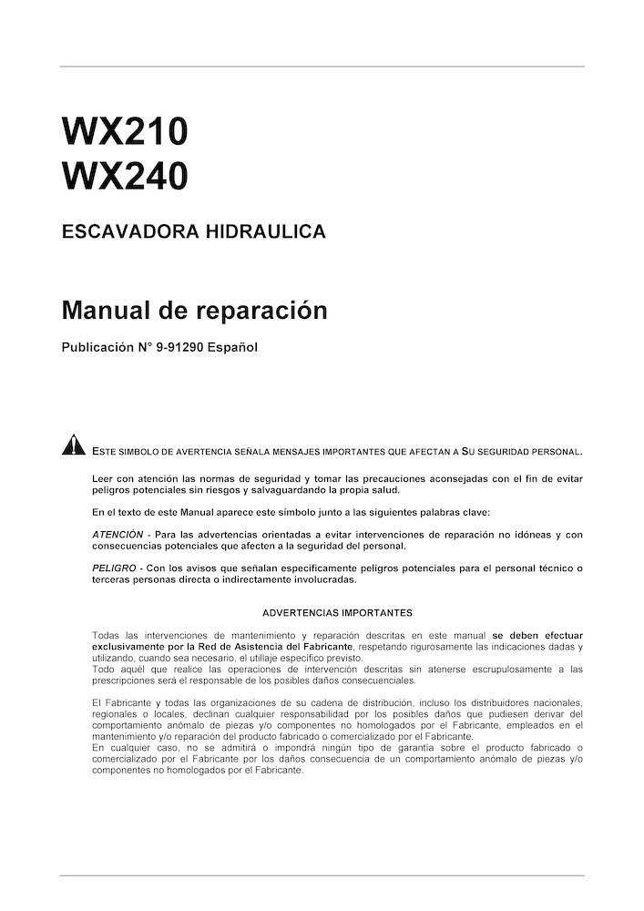 Case WX210, WX240 excavadora de ruedas pdf manual de servicio ES