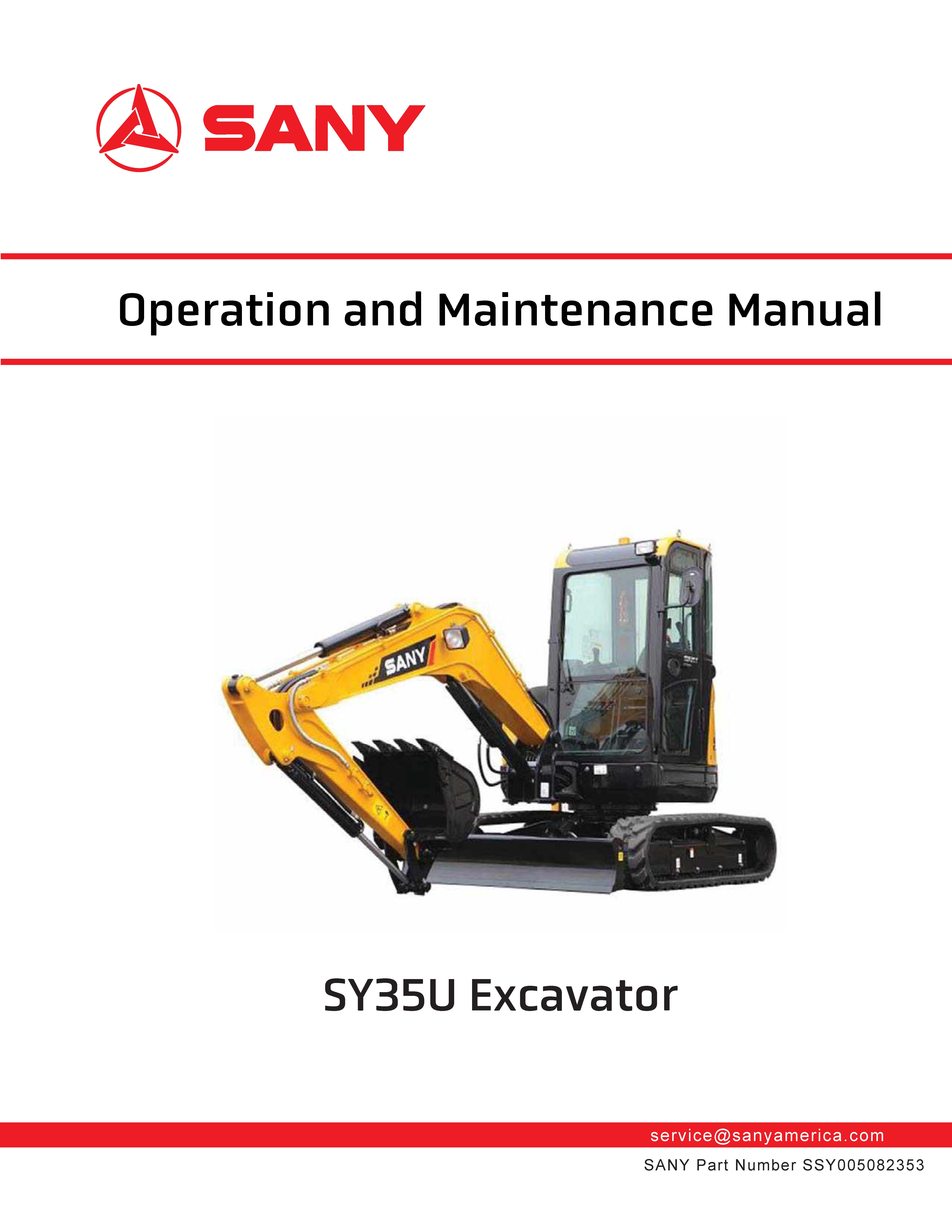 Sany SY35U excavator pdf operation and maintenance manual