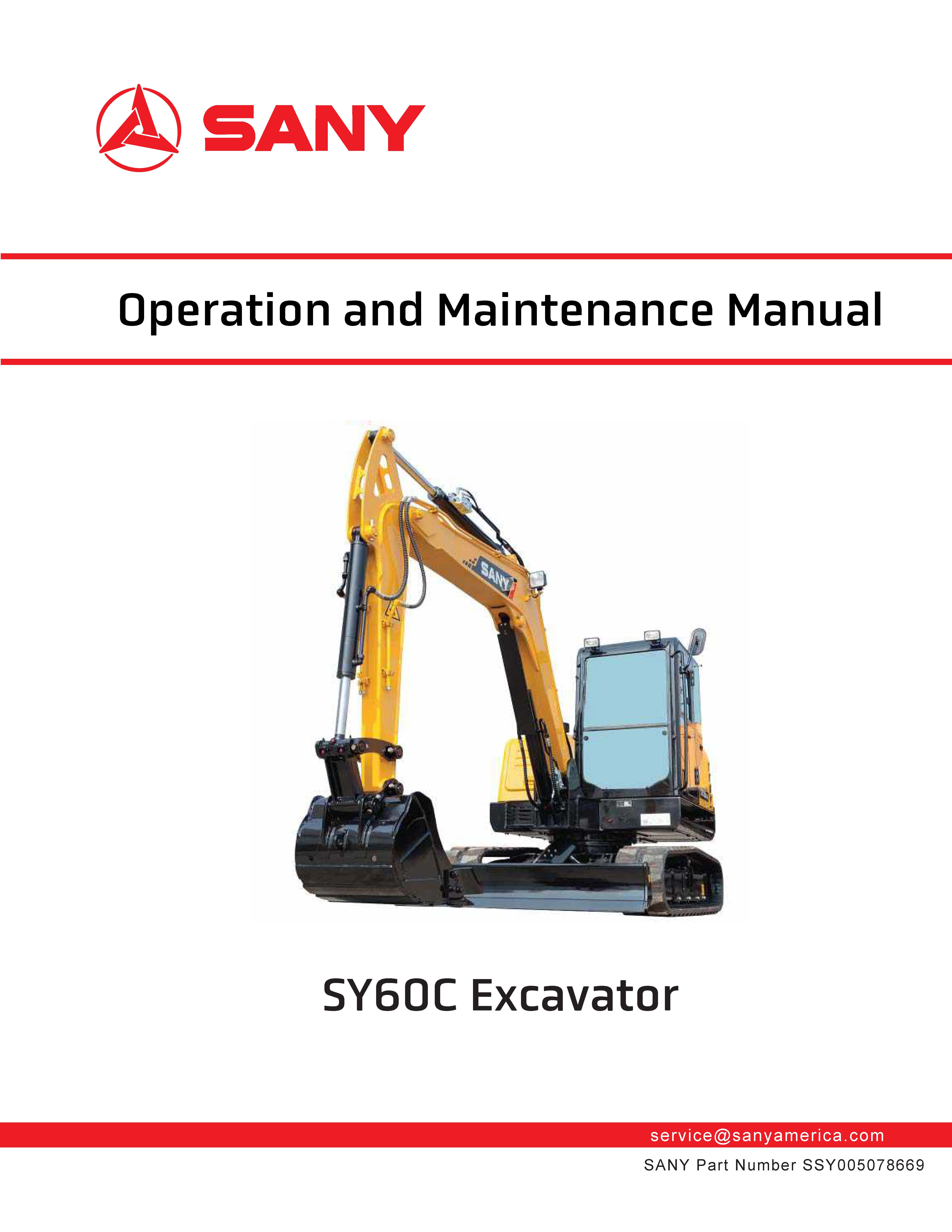 Sany SY60U excavator pdf operation and maintenance manual