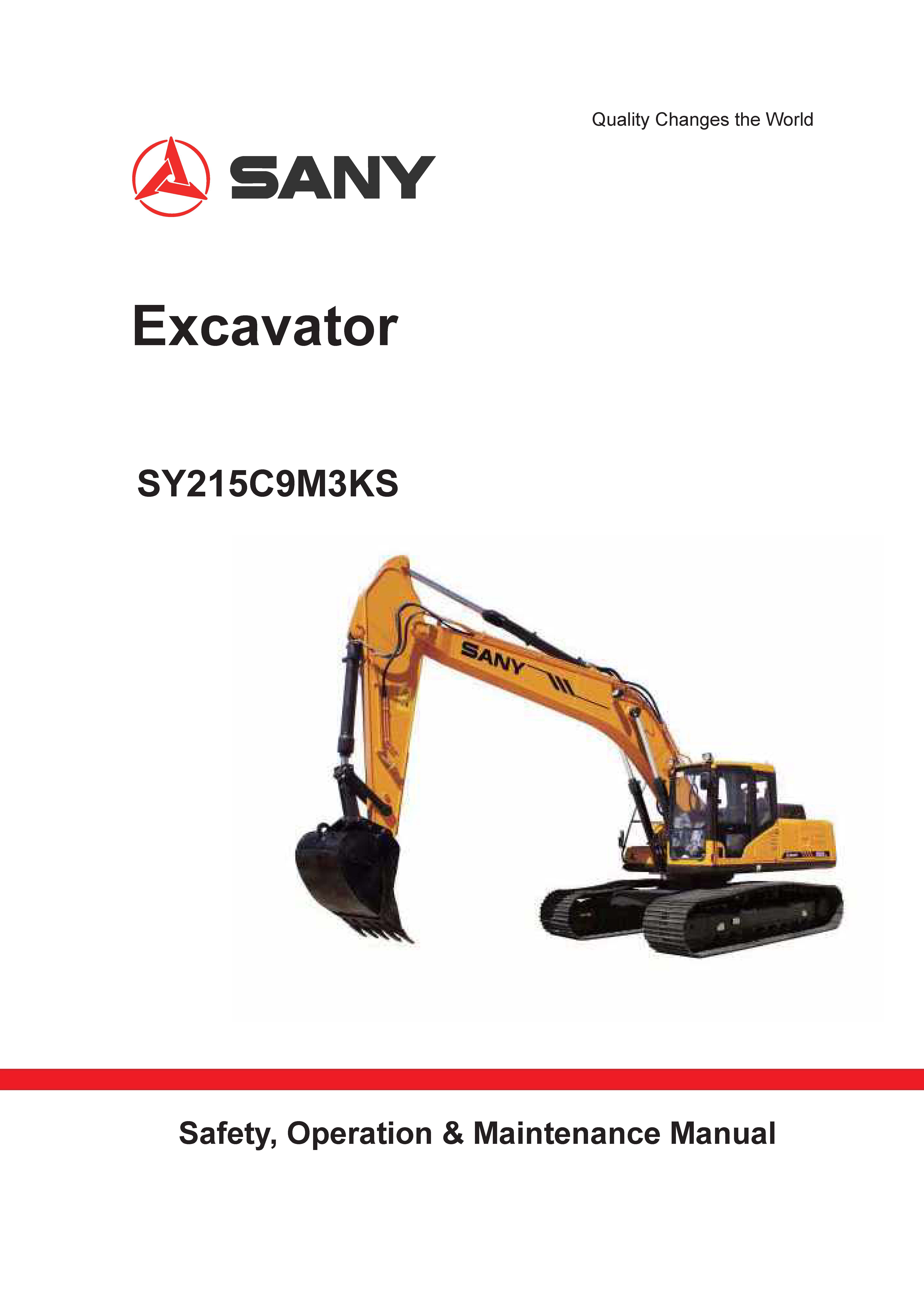 Sany SY215C9 M3KS excavator pdf operation and maintenance manual