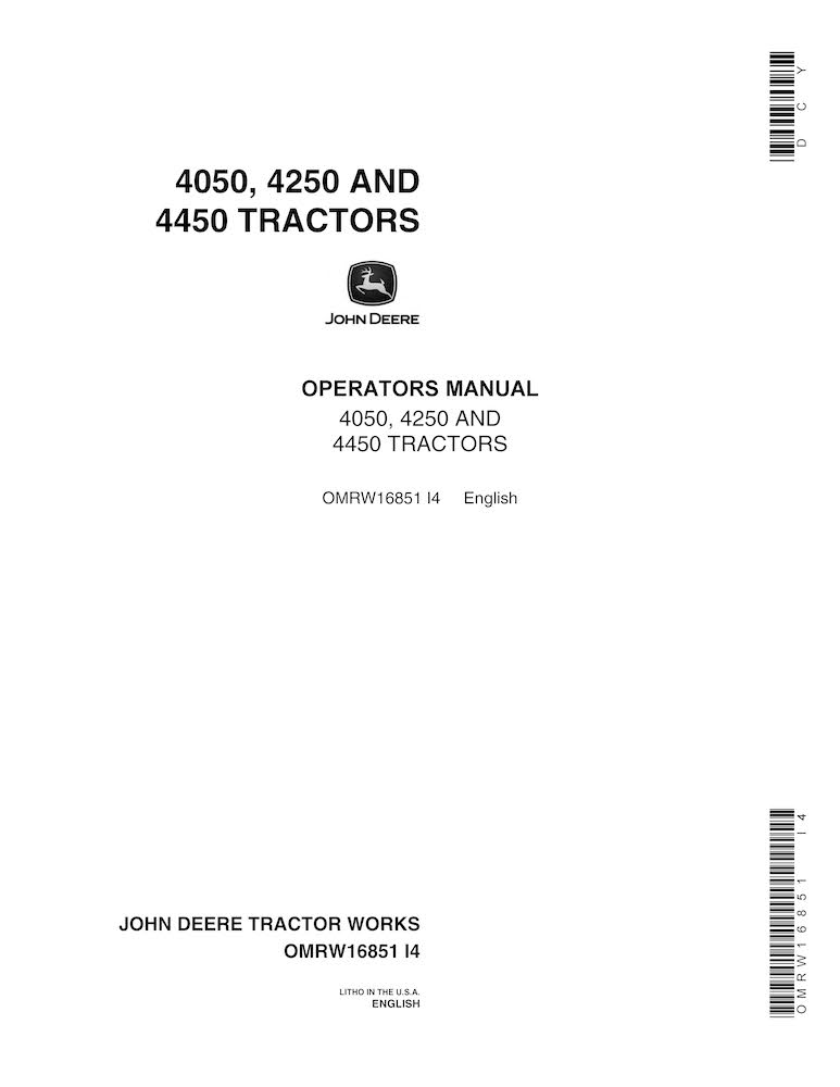 Manual do operador em pdf do trator John Deere 4050, 4250, 4450 (SN 0-19804)