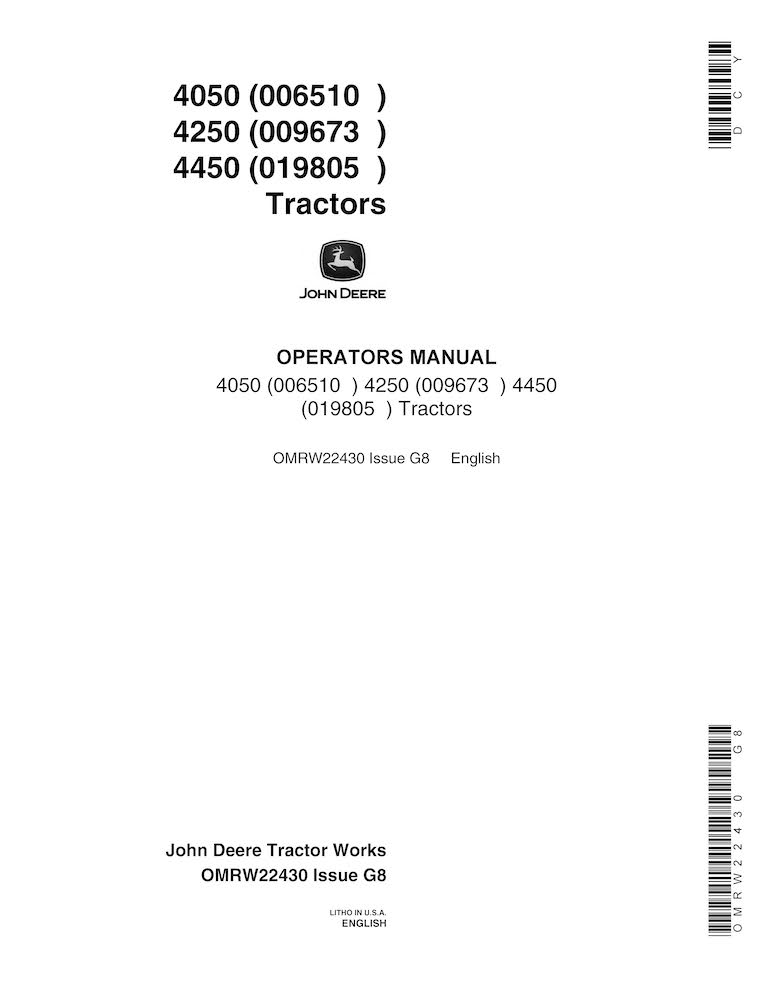 John Deere 4050, 4250, 4450 (SN 19805-28729) manual do operador em pdf do trator