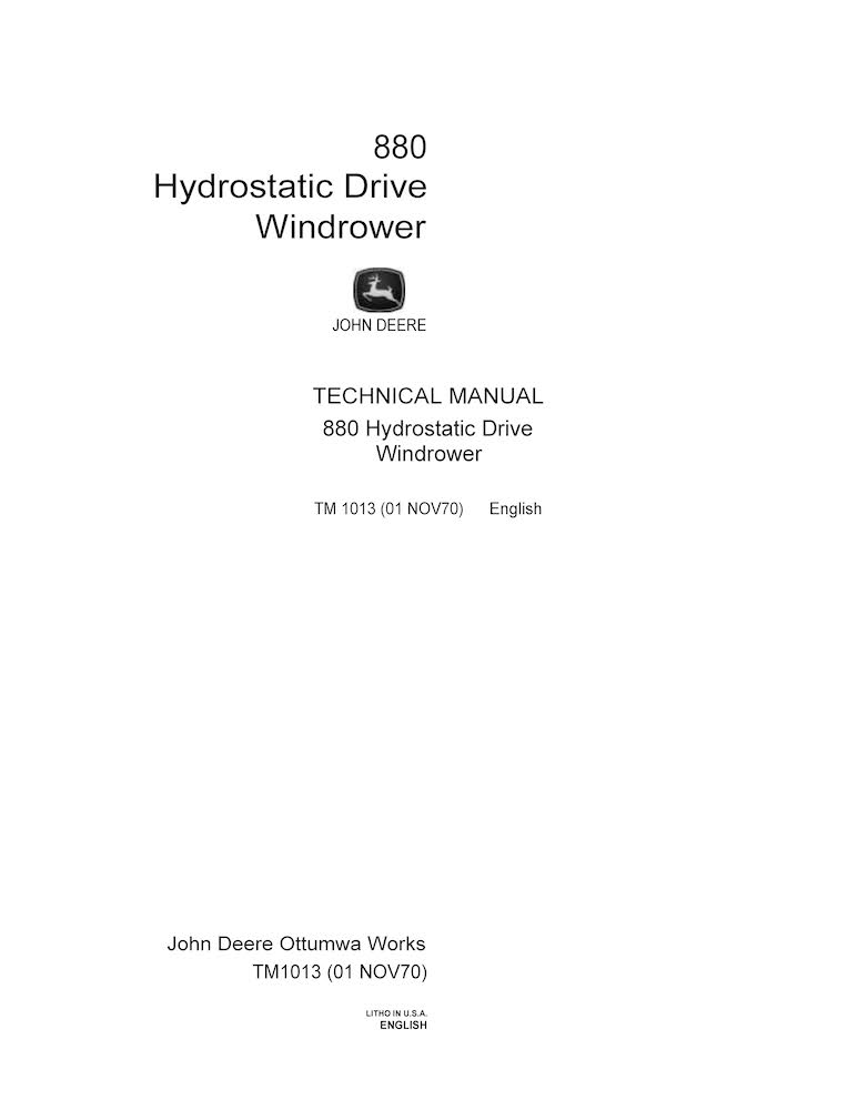John Deere 880 hydrostatic drive windrower pdf technical manual
