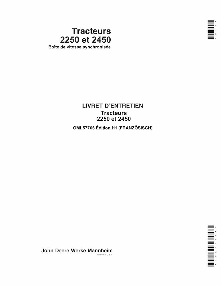 John Deere 2250, 2450 Synchronized Transmission tractor pdf operator's ...