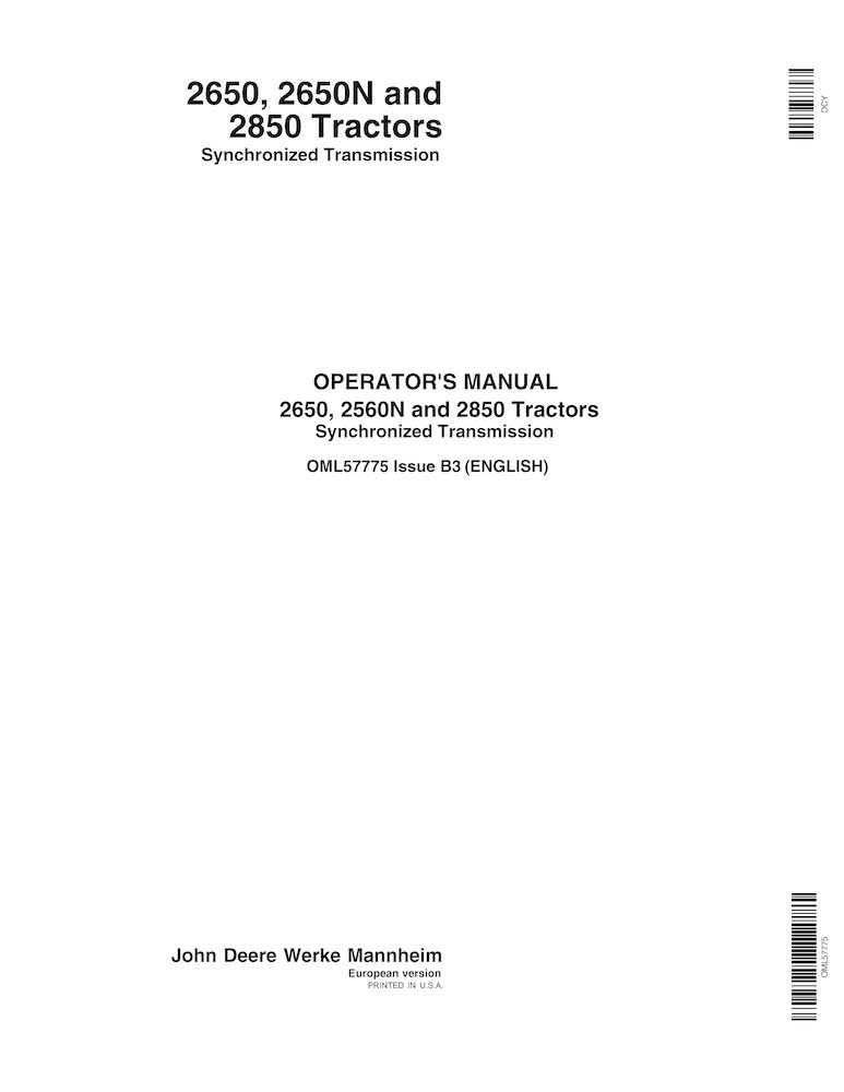 John Deere 2650, 2650N, 2850 Synchronized Transmission tractor pdf ...